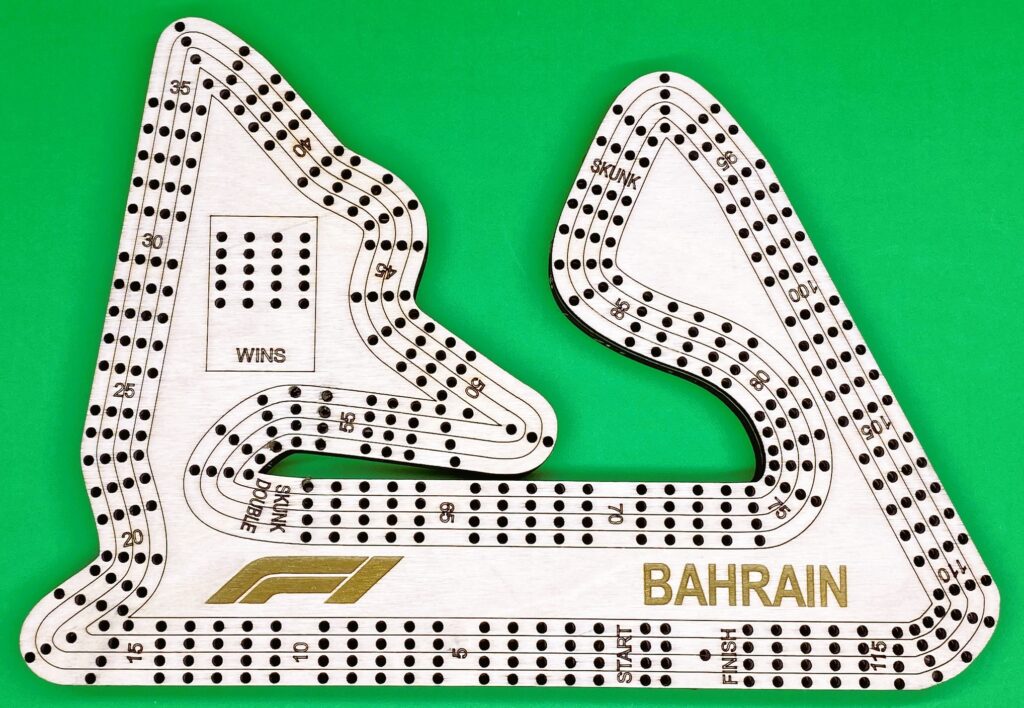 Bahrain F1 4 player cribbage board - VI Woodcraft