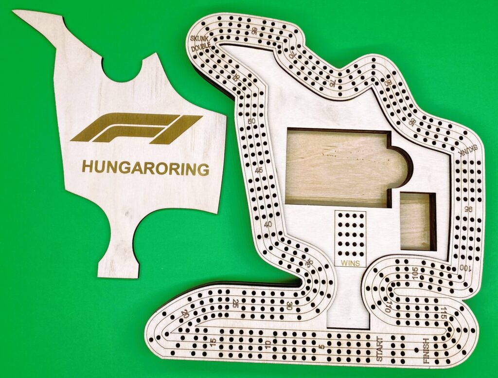 Hungaroring F1 4 player cribbage board - VI Woodcraft