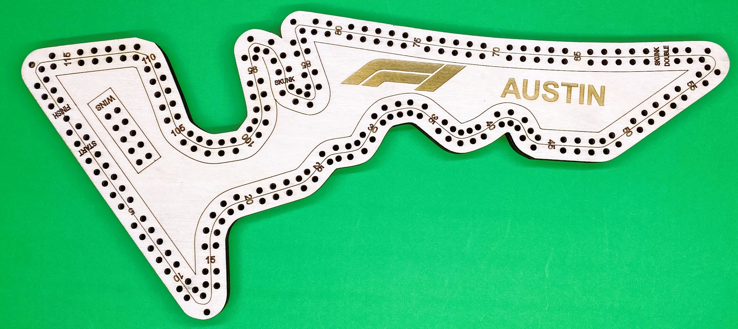 Austin F1 2 player cribbage board - VI Woodcraft