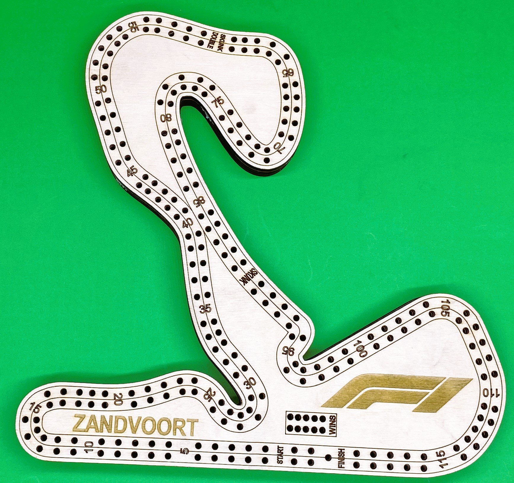 Zandvoort F1 2 player cribbage board - VI Woodcraft
