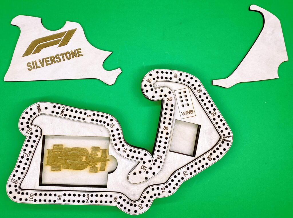 Silverstone F1 2 player cribbage board - VI Woodcraft