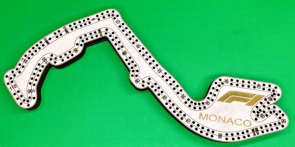 Monaco F1 2 player cribbage board - VI Woodcraft