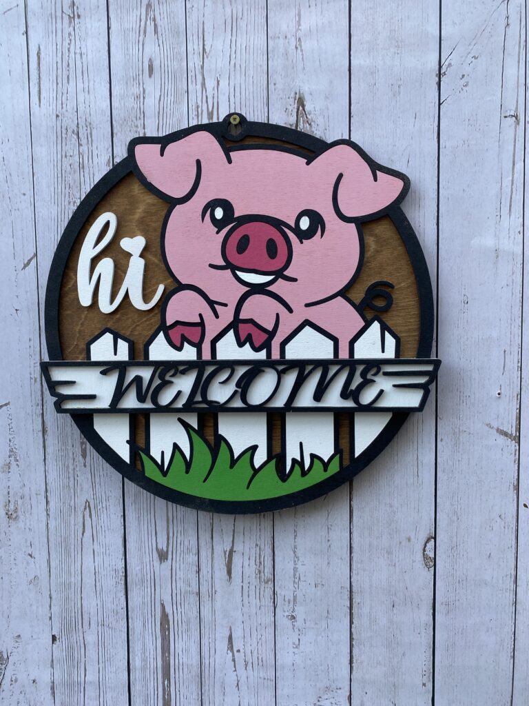 Pig Welcome Sign - VI Woodcraft